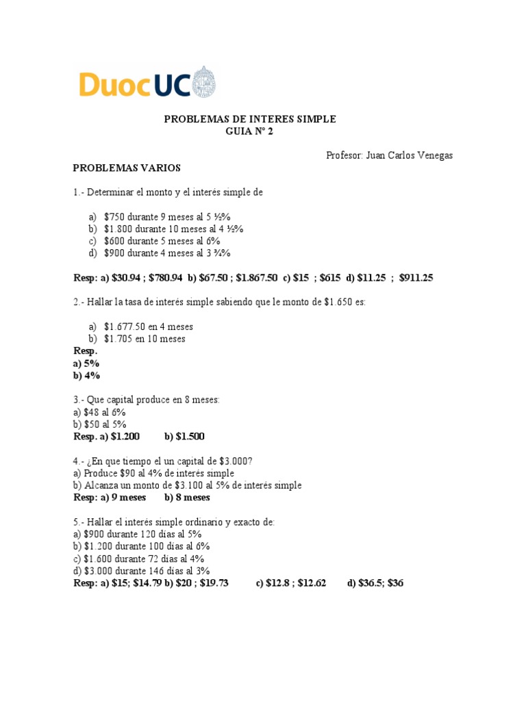 Guia N° 2 Interes Simple | PDF