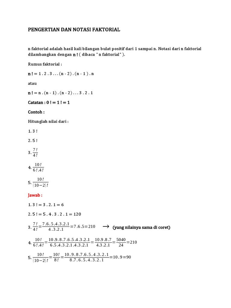 Pengertian Dan Notasi Faktorial | PDF