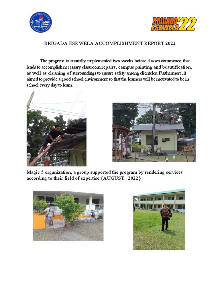 Brigada Eskwela 2022 Accomplishments Report | PDF | Business