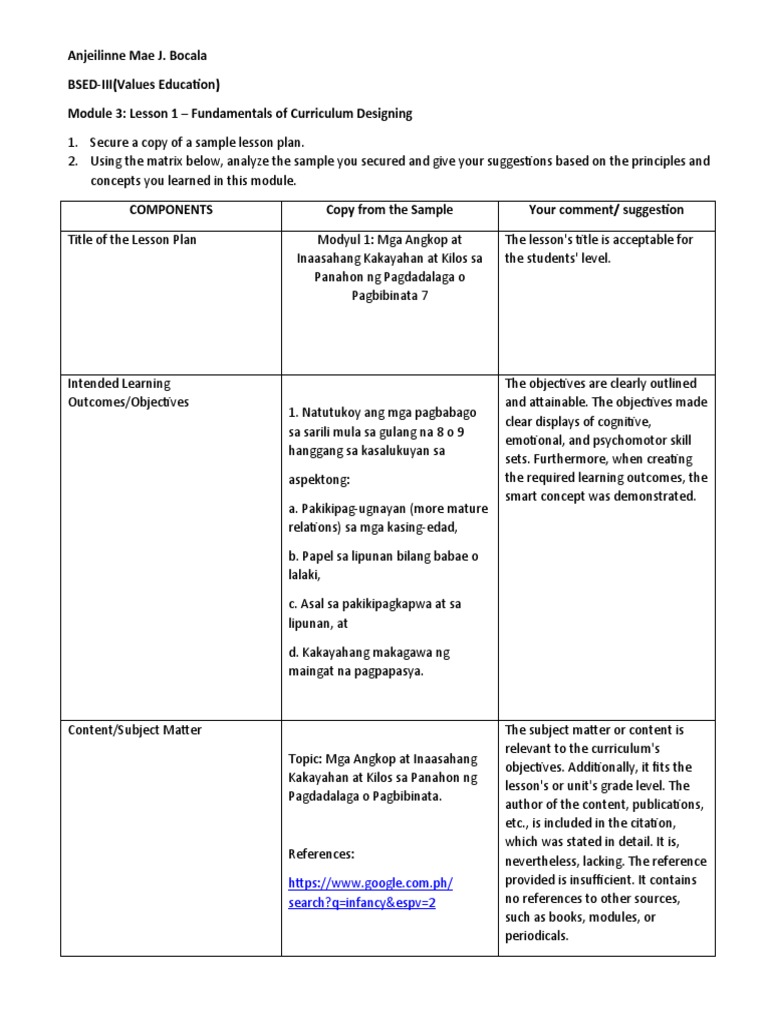 Chapter Assessment Module 3 Lessons 1 To 3 | PDF | Curriculum | Teachers