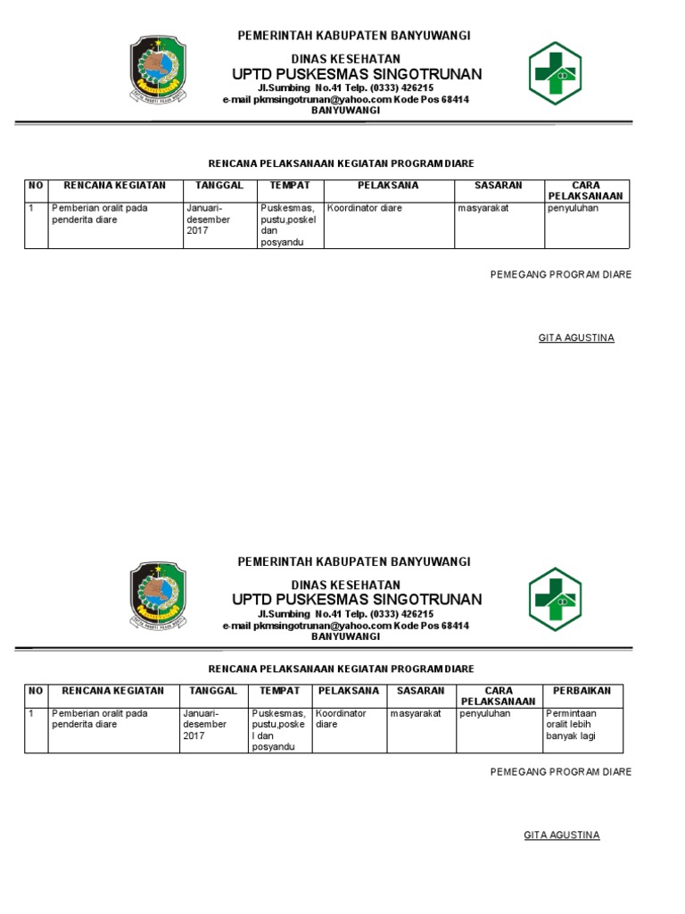 Rencana Kegiatan Program Diare | PDF