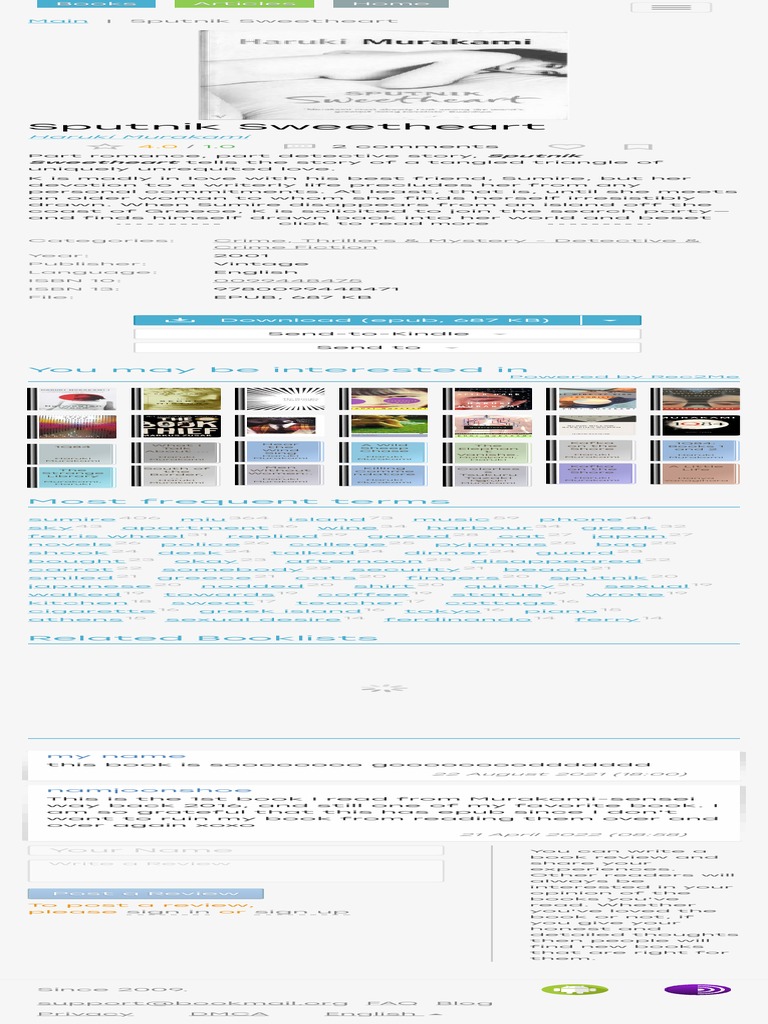 Sputnik Sweetheart Haruki Murakami Download | PDF
