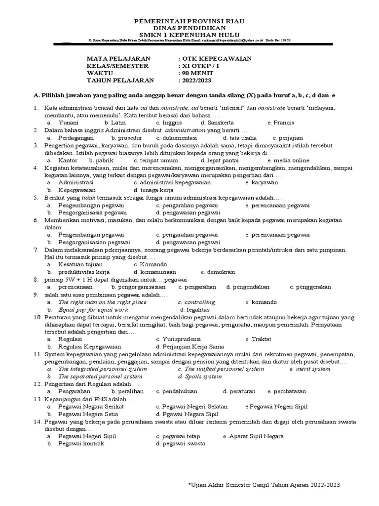 Soal Otk Kepegawaian Xi | PDF