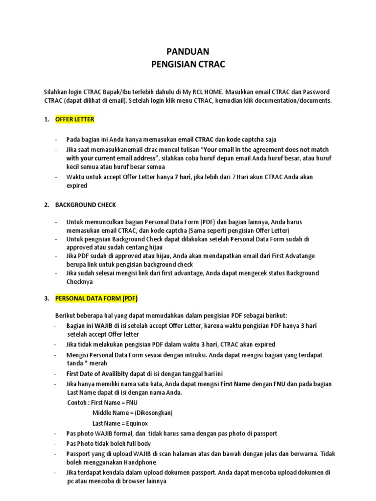 Panduan Pengisian Ctrac | PDF
