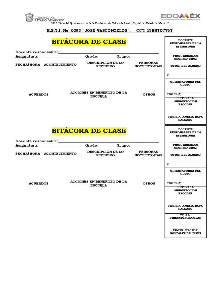 Bitacora de Clase Template | PDF