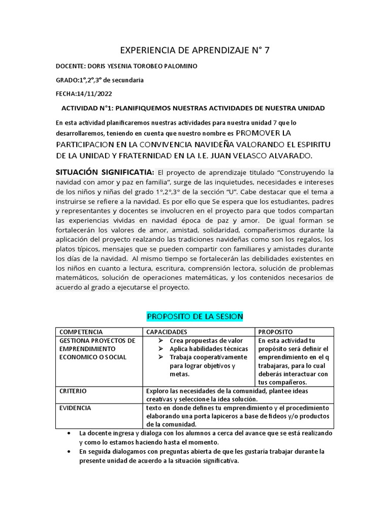 EPT Experiencia de Aprendizaje 01 | PDF | Navidad | Iniciativa empresarial