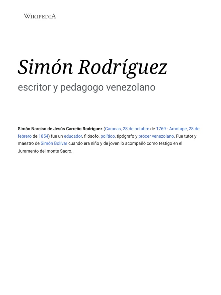 Simón Rodríguez - Wikipedia, La Enciclopedia Libre | PDF | Historia