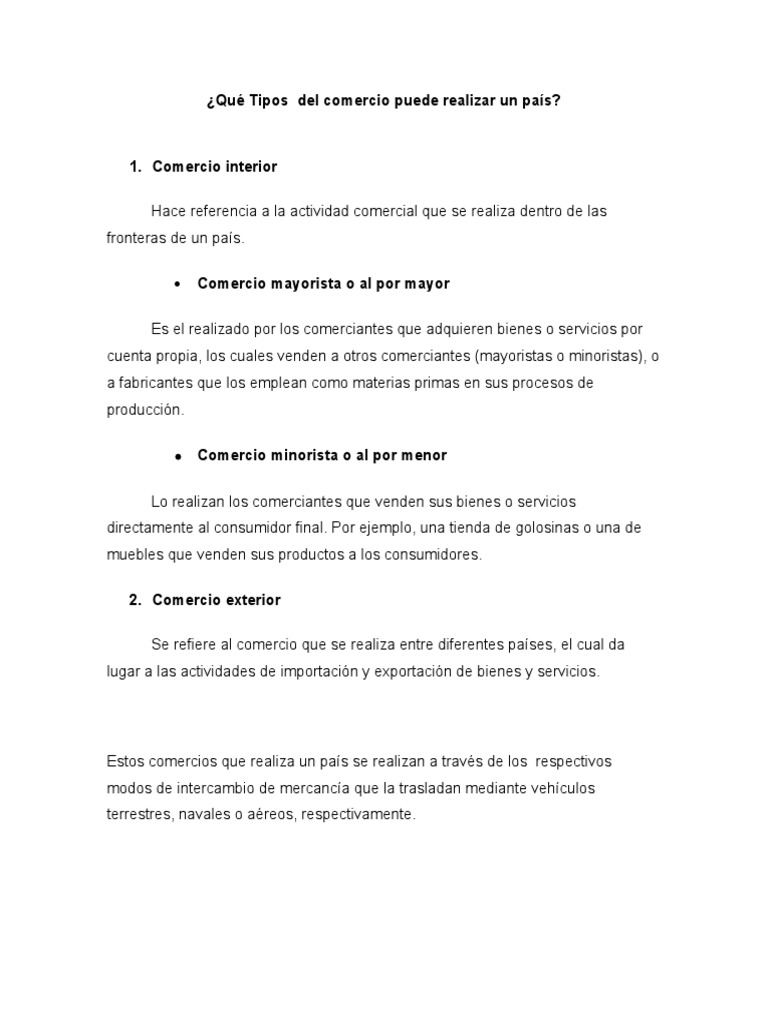 Tipos de Comercio: Interior y Exterior | PDF | Negocios
