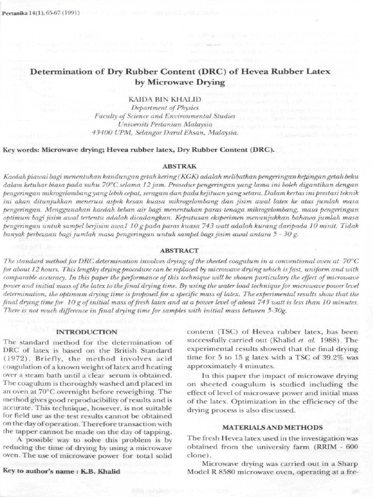 1991 DRC Method 11 Pertanika Vol.14 (1) Apr. 1991 (PG 65-67) | PDF ...