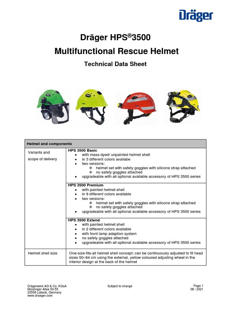 II.01.A. DRAEGER HPS - 3500 - Technical - Data - Sheet - EN | PDF | Manufactured Goods | Materials