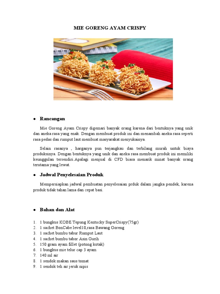 Mie Goreng Ayam Crispy | PDF