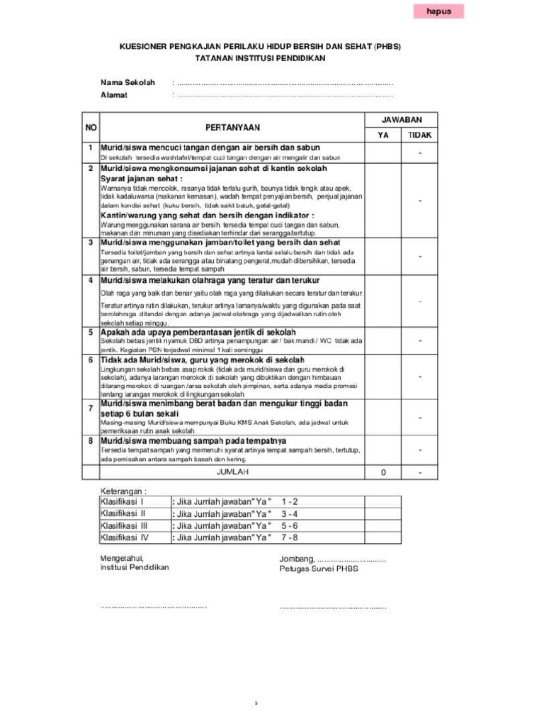 Format PHBS Institusi Pendidikan | PDF