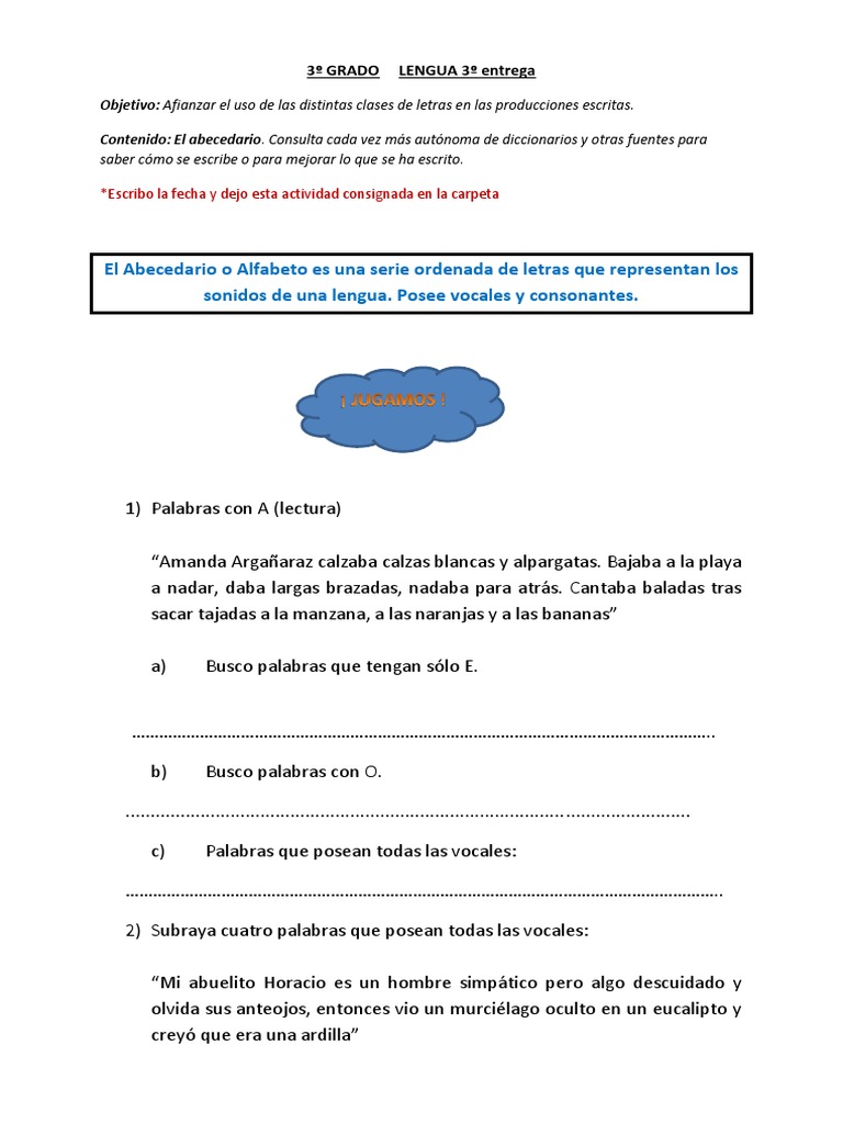 Actividades de Lengua 3º Grado | PDF | Alfabeto | Lingüística