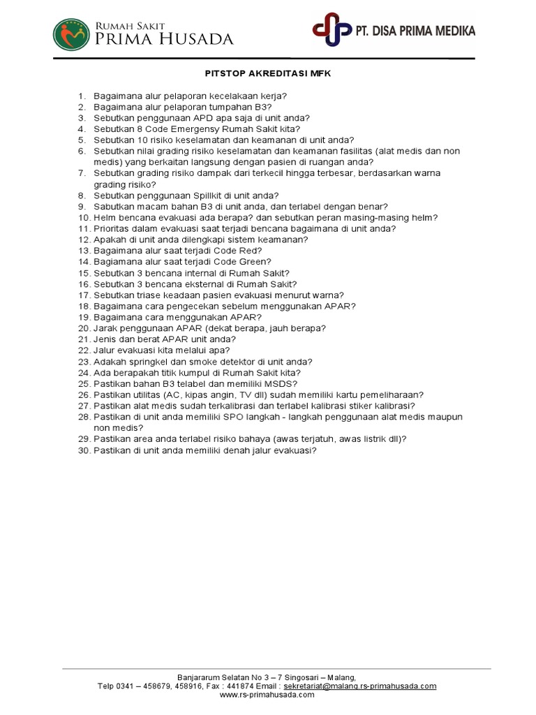 Pertanyaan Pitstop Akreditasi MFK | PDF
