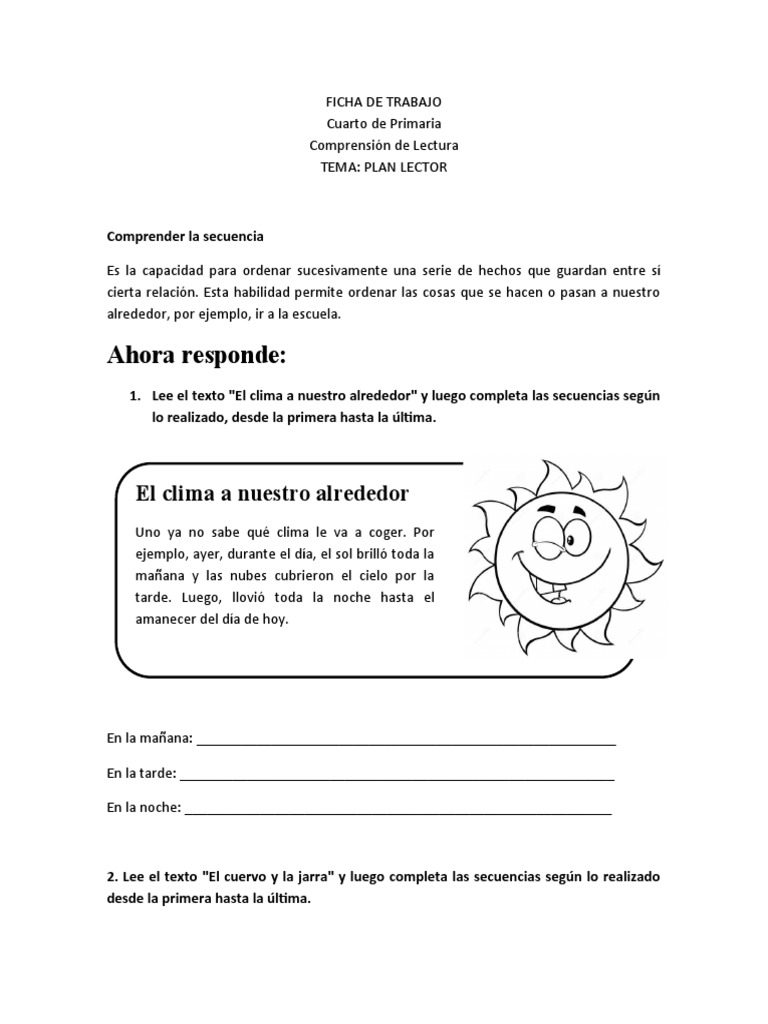 Cuarto Comprension de Lectura Plan Lector | PDF | Comprensión lectora ...