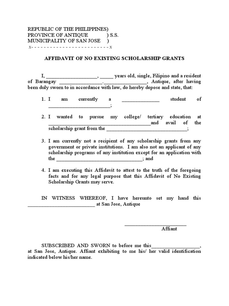 Affidavit of No Existing Scholarship Grants | PDF | Law | Wellness