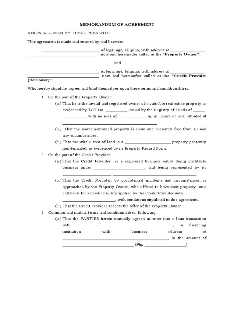 Moa For Property Collateral | PDF | Foreclosure | Loans