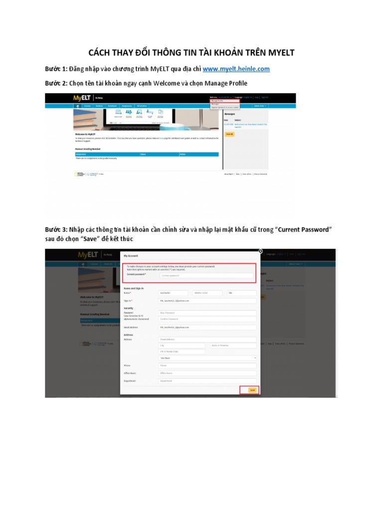Cách Thay Đ I Thông Tin Cá Nhân Trên MyELT | PDF