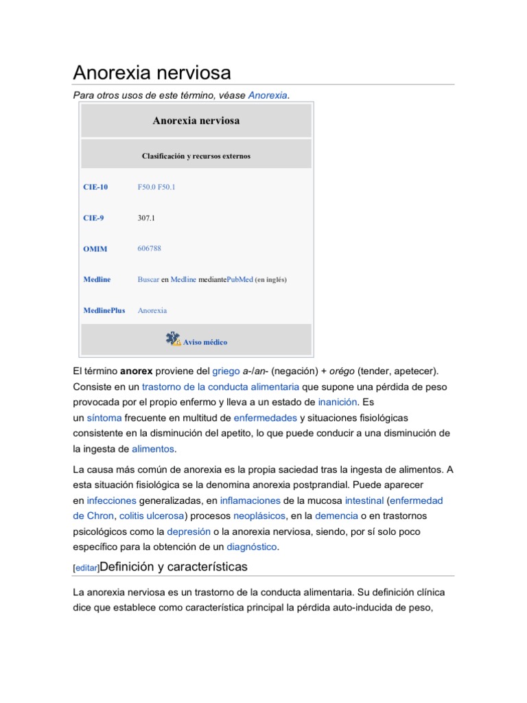 Anorexia: Definición y Términos Médicos | PDF | Anorexia nerviosa ...