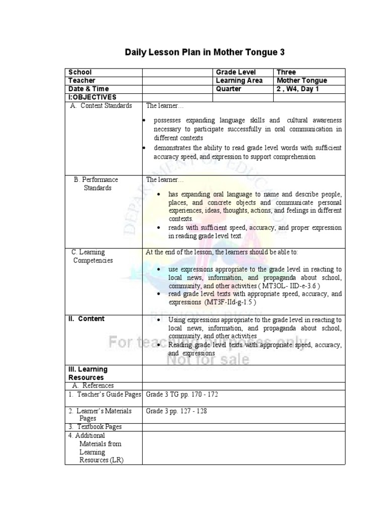 MT 3 Week 4 Day 1-2 | PDF | Learning | Lesson Plan