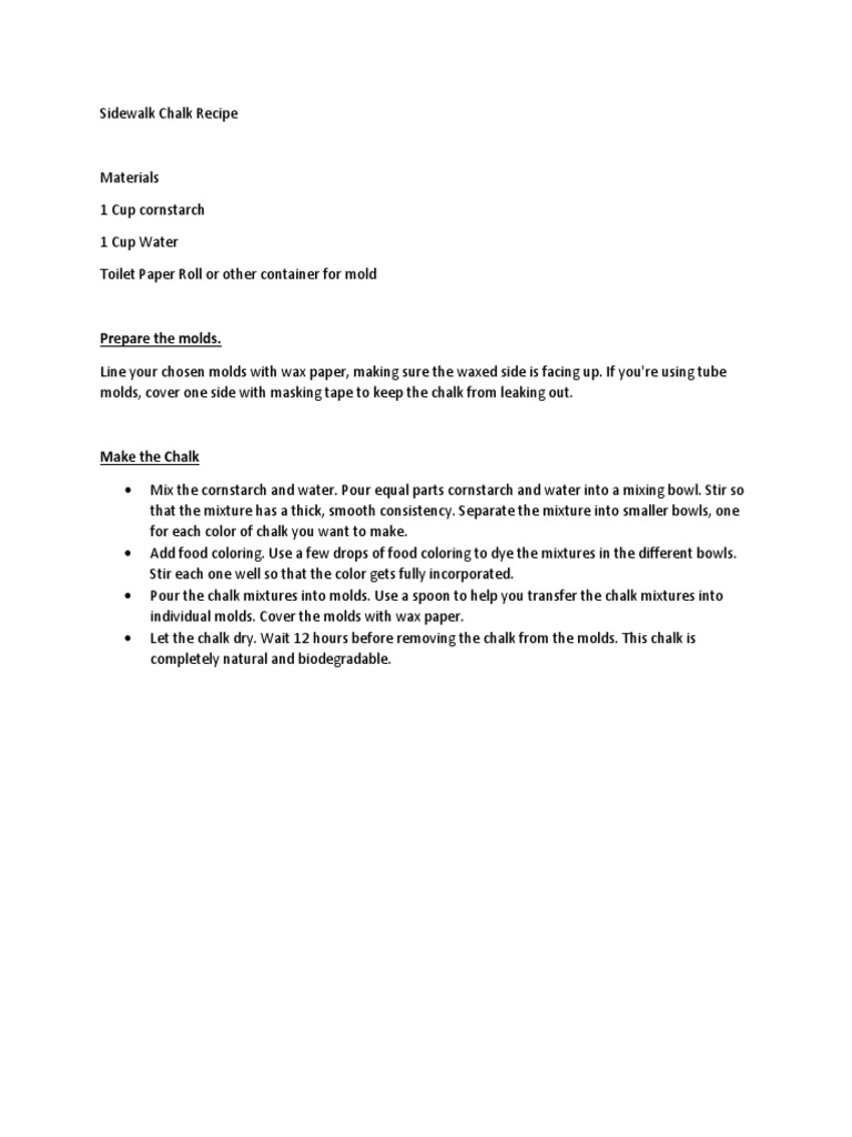 Sidewalk Chalk Recipe | PDF | Cooking, Food & Wine