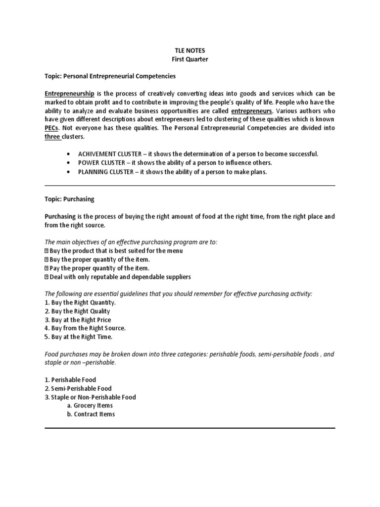 Tle Notes Pdf Soup Foods