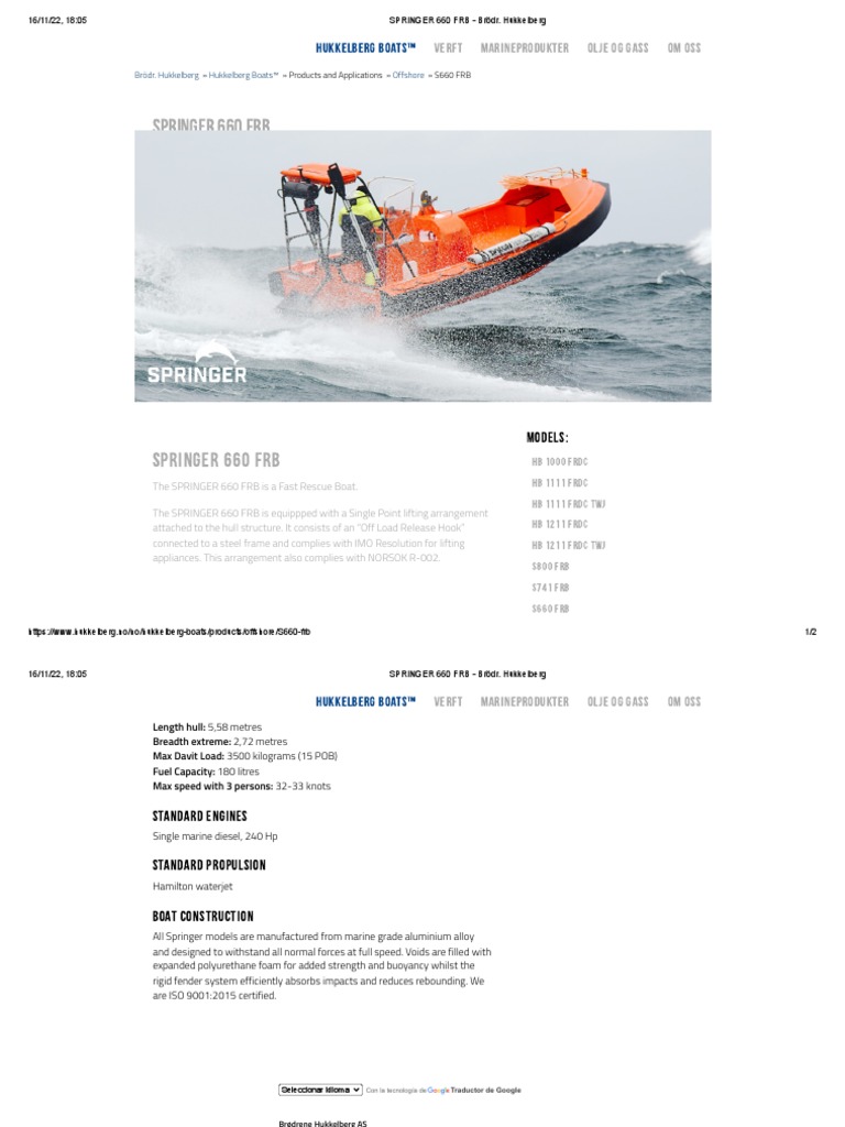 Rescue Boat SPRINGER 660 FRB - Brödr. Hukkelberg | PDF