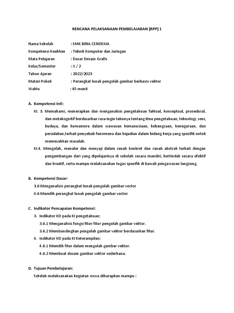 RPP Dasar Desain Grafis Kelas X Semester 2 | PDF | Seni