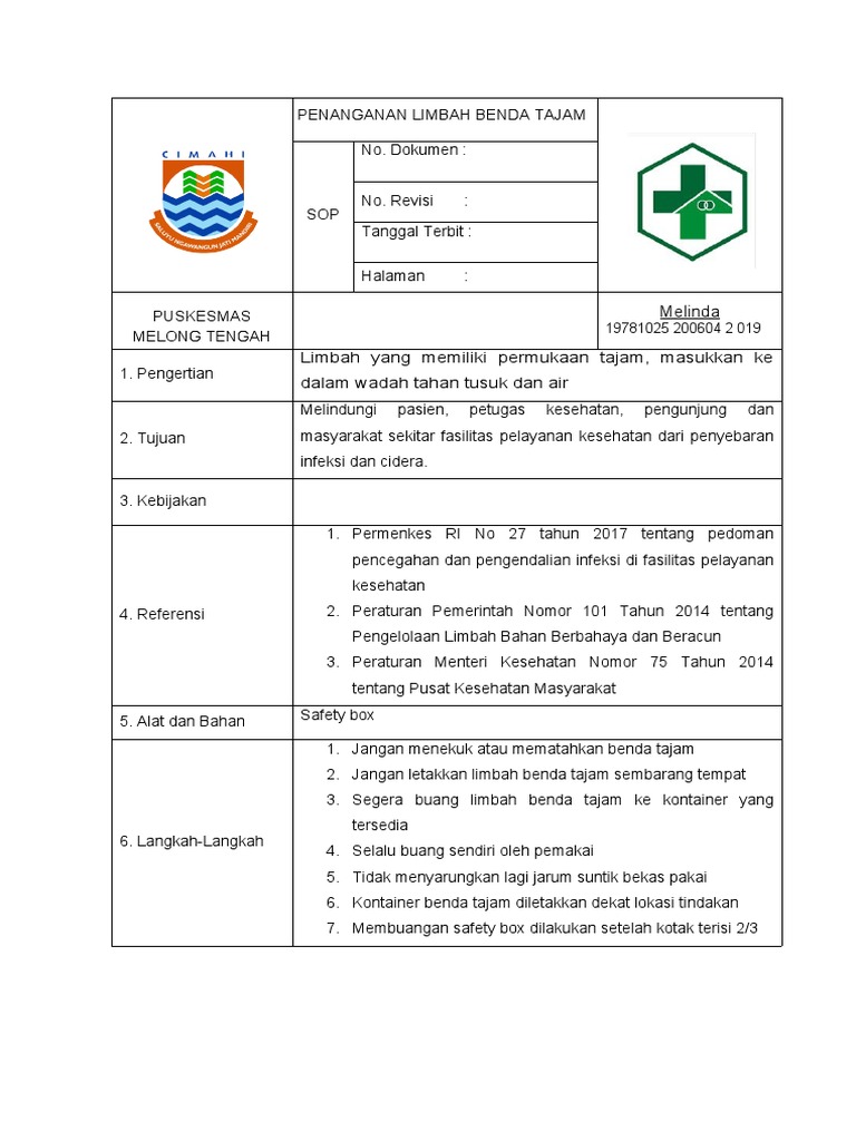 Sop Penanganan Limbah Benda Tajam | PDF