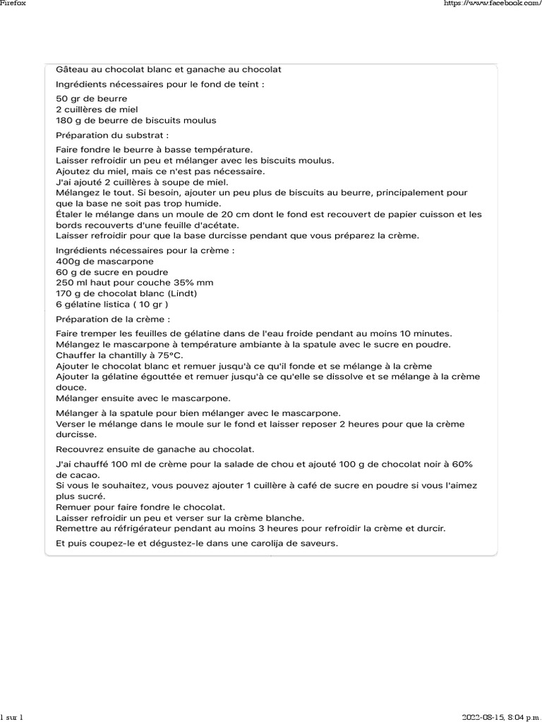 Gateau Au Chocolat Blanc | PDF