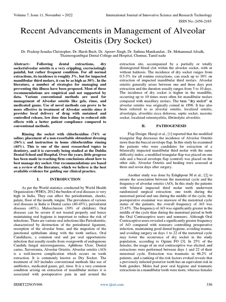 Recent Advancements in Management of Alveolar Osteitis (Dry Socket ...