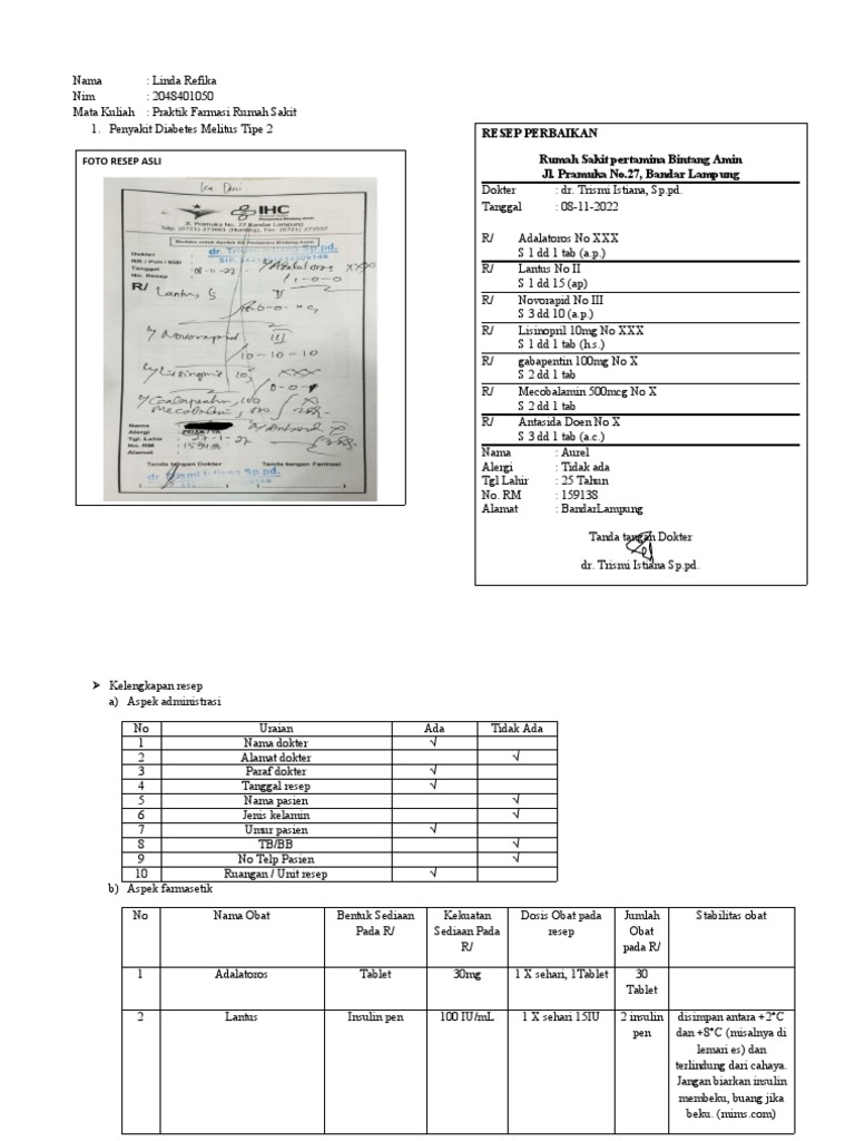 Resep Obat Diabetes Melitus Tipe 2 dengan Kelengkapan dan Kesesuaian ...