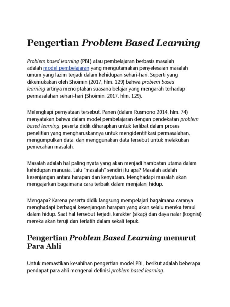 Pengertian Problem Based Learning Menurut para Ahli | PDF