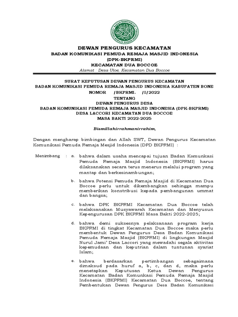 Contoh SK REMAJA MASJID | PDF