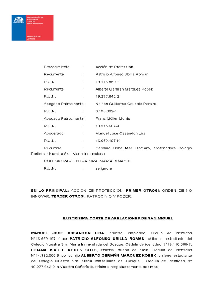 Recurso Protección Colegio El Bosque | PDF | Constitución | Justicia