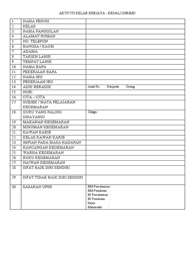 Aktiviti Kelab Kerjaya-Kenali Dirimu | PDF