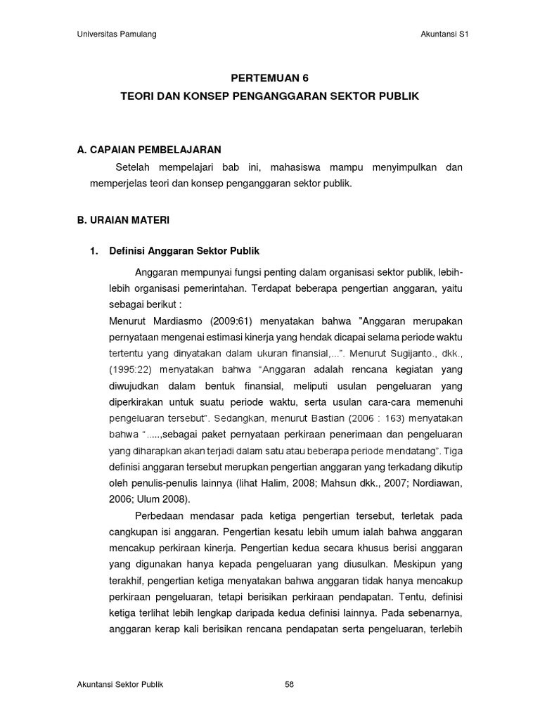 Pertemuan 6 - Teori Dan Konsep Penganggaran Sektor Publik | PDF