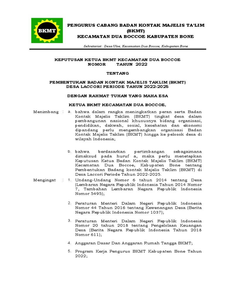 Contoh SK BKMT DESA | PDF