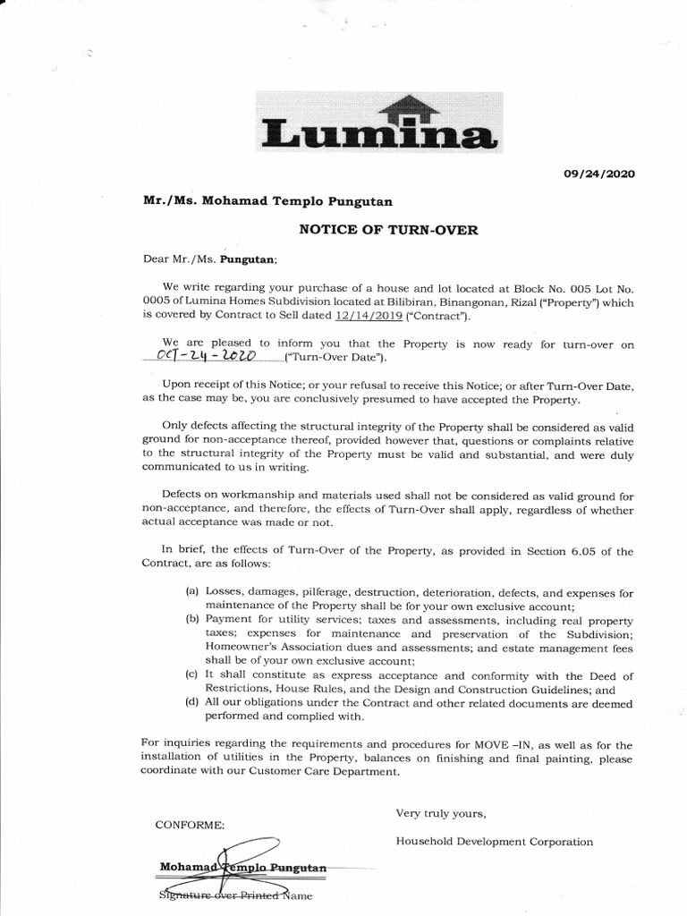 Notice of Turn Over | PDF