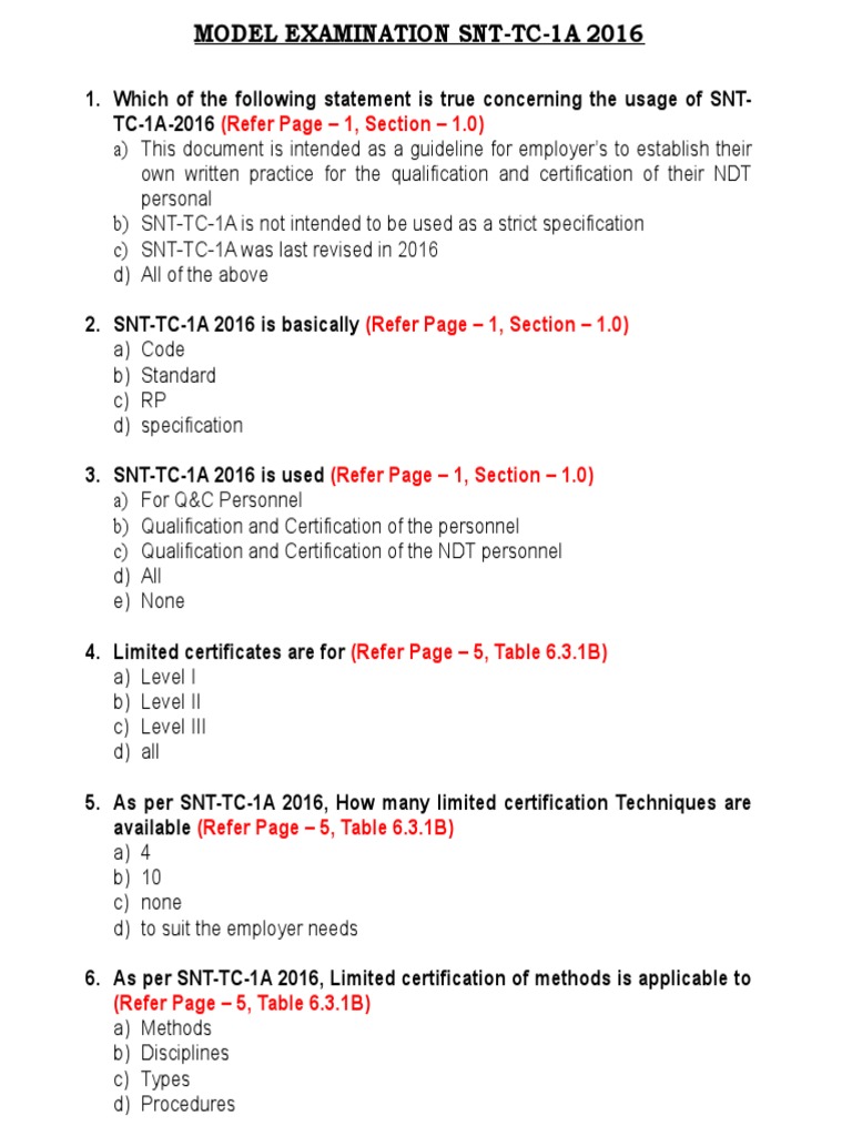 Snt-Tc-1a-2016 QB | PDF | Nondestructive Testing | Test (Assessment)