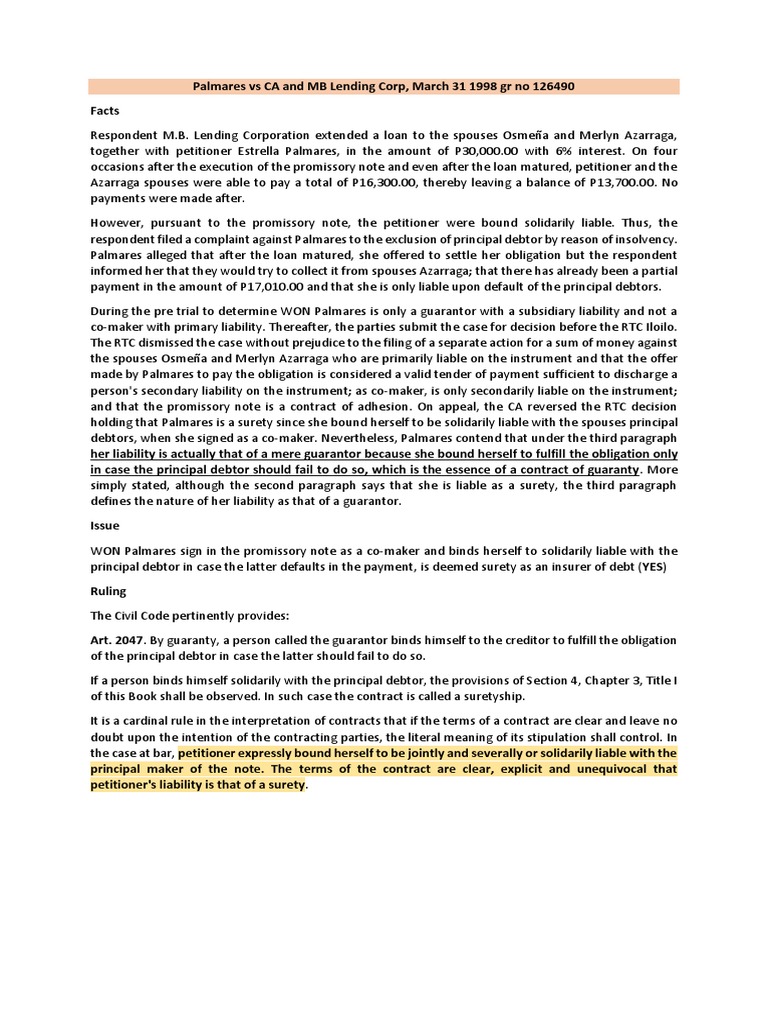 Guaranty Cases | Download Free PDF | Guarantee | Surety