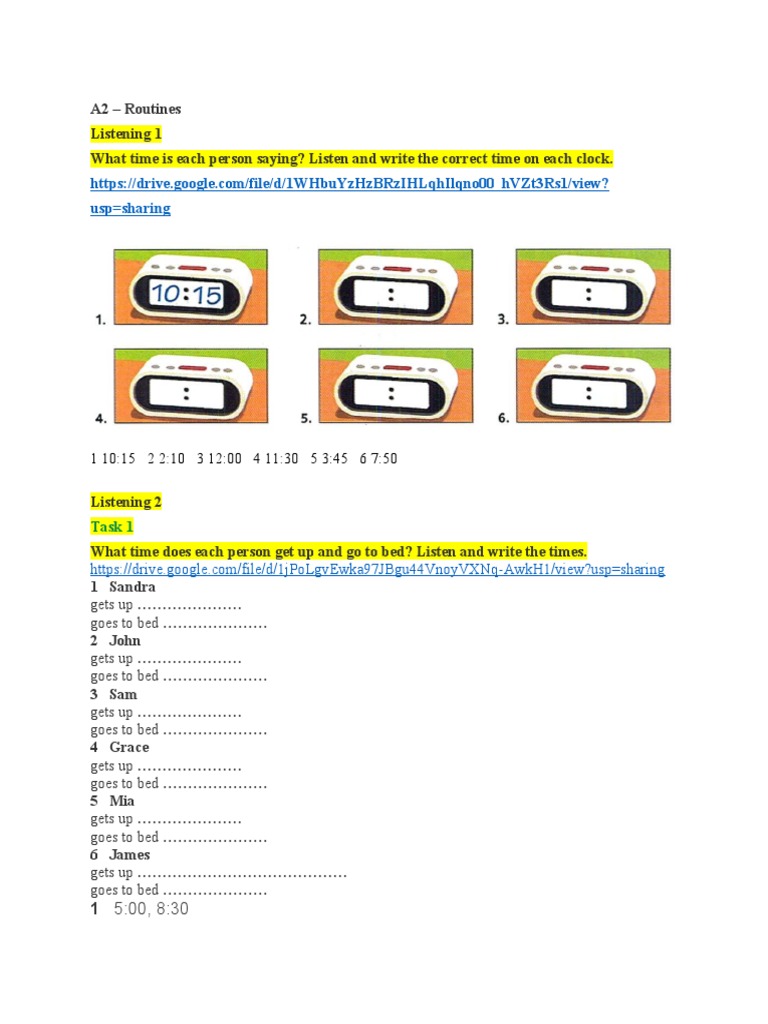 Daily Routines Listening Activities | PDF