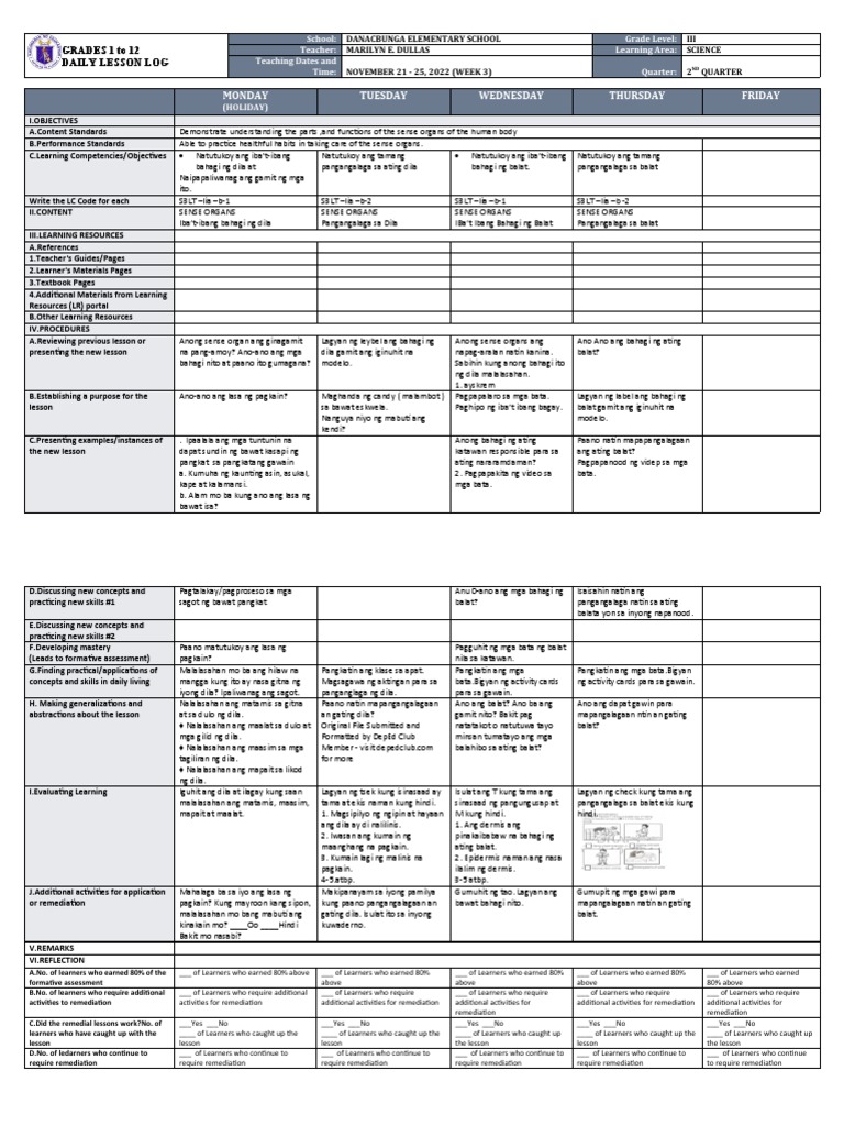 DLL - Science 3 - Q2 - W3 | PDF