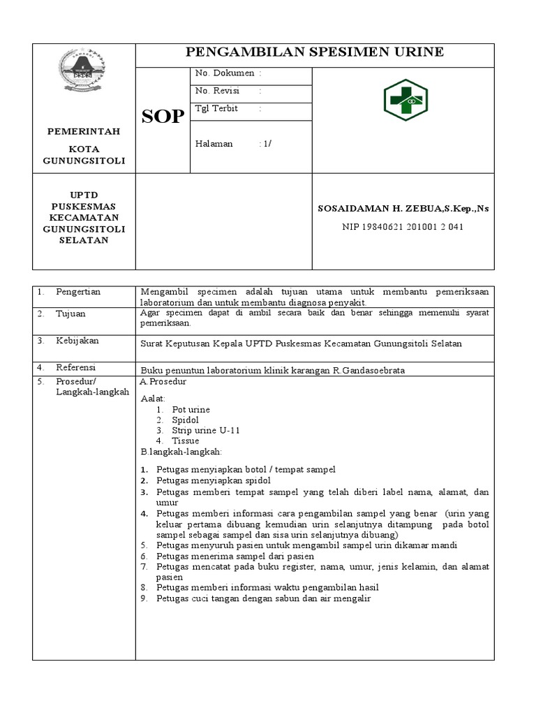 Sop Pengambilan Urin | PDF