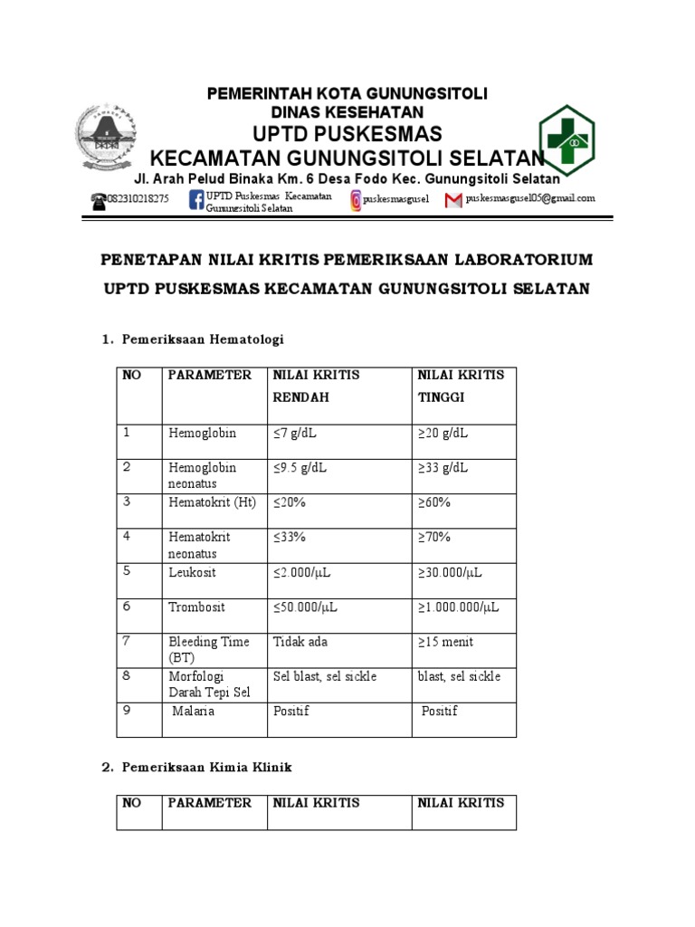 Penetapan Nilai Kritis Pemeriksaan Laboratorium | PDF