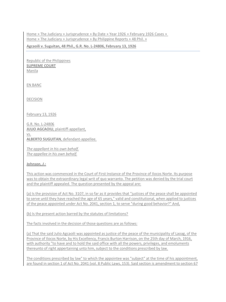 Agcaoli VS Suguitan | PDF | Justice Of The Peace | Judge