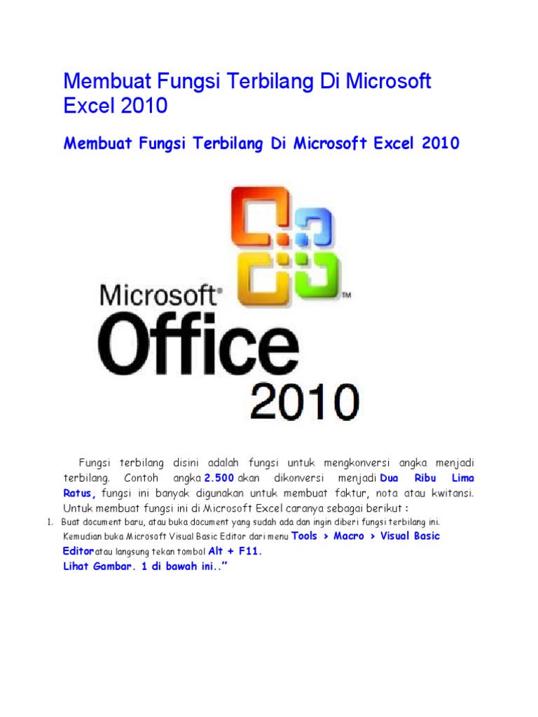 Membuat Fungsi Terbilang Di Microsoft Excel 2010 | PDF | Seni | Komputer