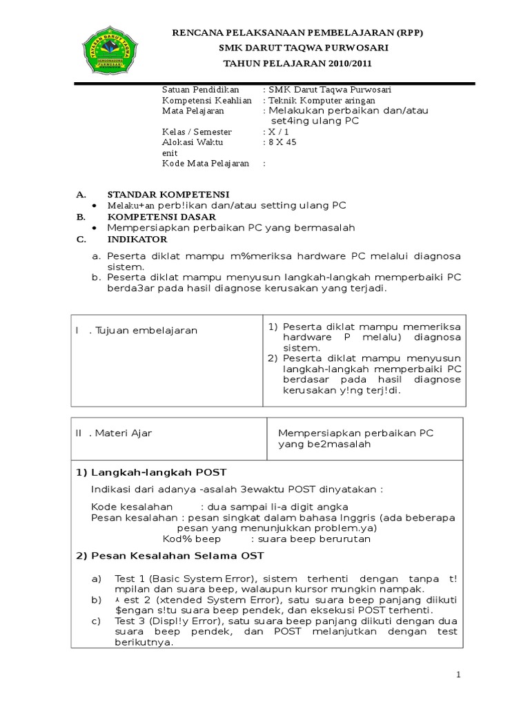 Rencana Pelaksanaan Pembelajaran (RPP) SMK Darut Taqwa Purwosari TAHUN ...