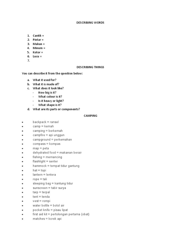 Describing Words | PDF