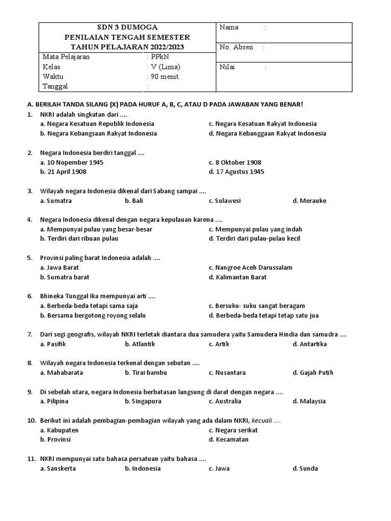 PTS PPKN Kelas 5 Revisi 2022 K13 | PDF